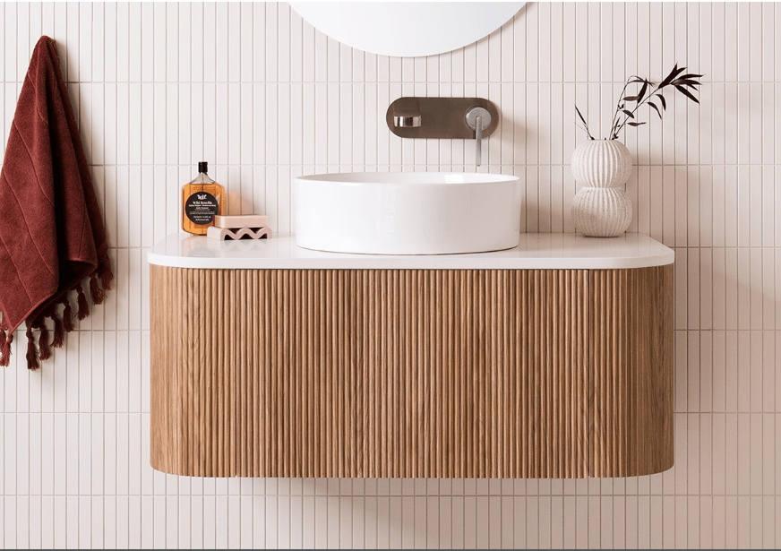 Mussomeli Bathroom Vanity Fluted Teak with Ceramic Bowl and Surface ...